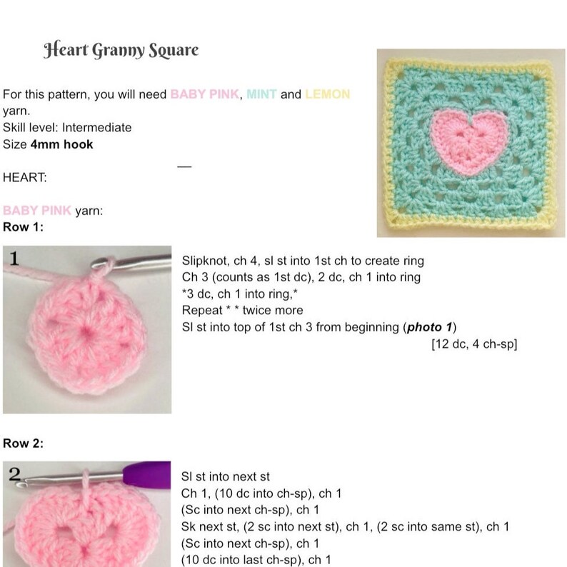 Heart Granny Square Crochet Pattern: Retro Boho Motif (digital PDF) - Etsy