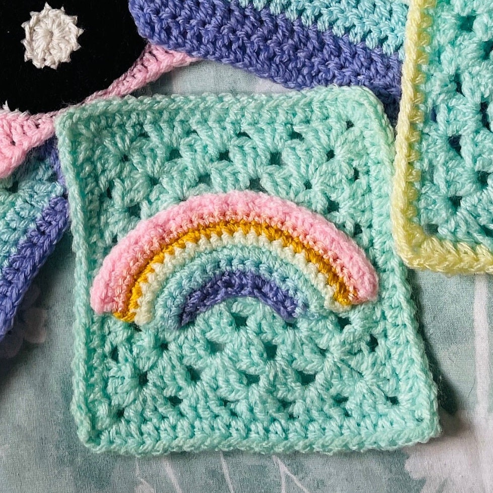 Rainbow Granny Square Crochet Pattern: Boho Hippie Motif (digital PDF ...