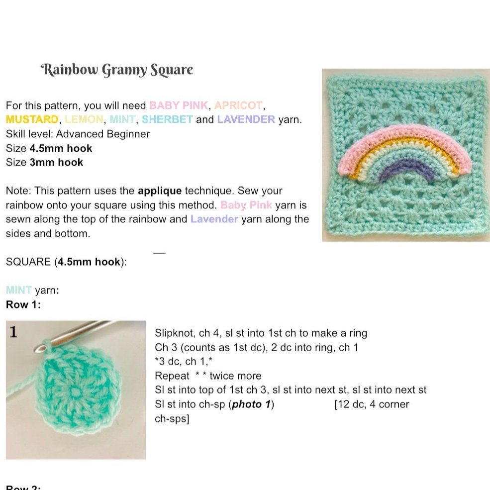 Rainbow Granny Square Crochet Pattern: Boho Hippie Motif (digital PDF ...