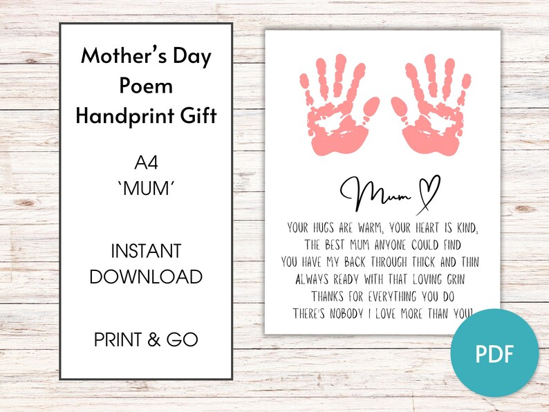 Mother's Day Handprint Poem, Mother's Day Poem, Handprint Art Gift ...