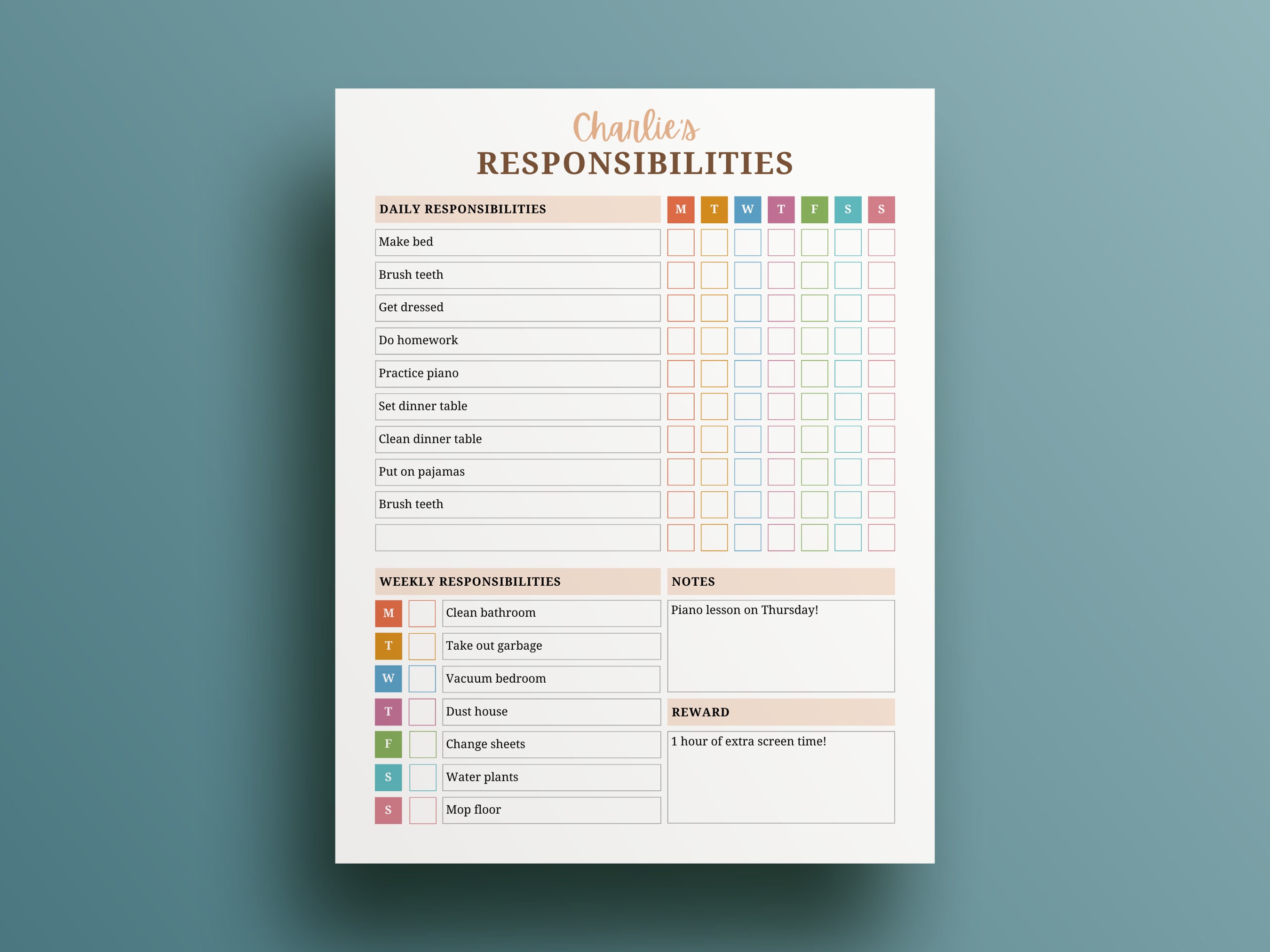 Responsibility Chart, Chore Chart, Reward Chart, Kids Chore Chart ...