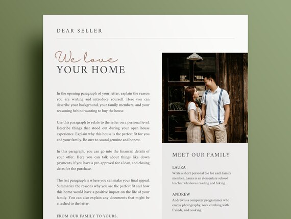 Home Offer Letter Letter to Seller Real Estate Template - Etsy