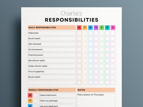 Chore Chart Responsibility Chart Homeschool Schedule Reward - Etsy