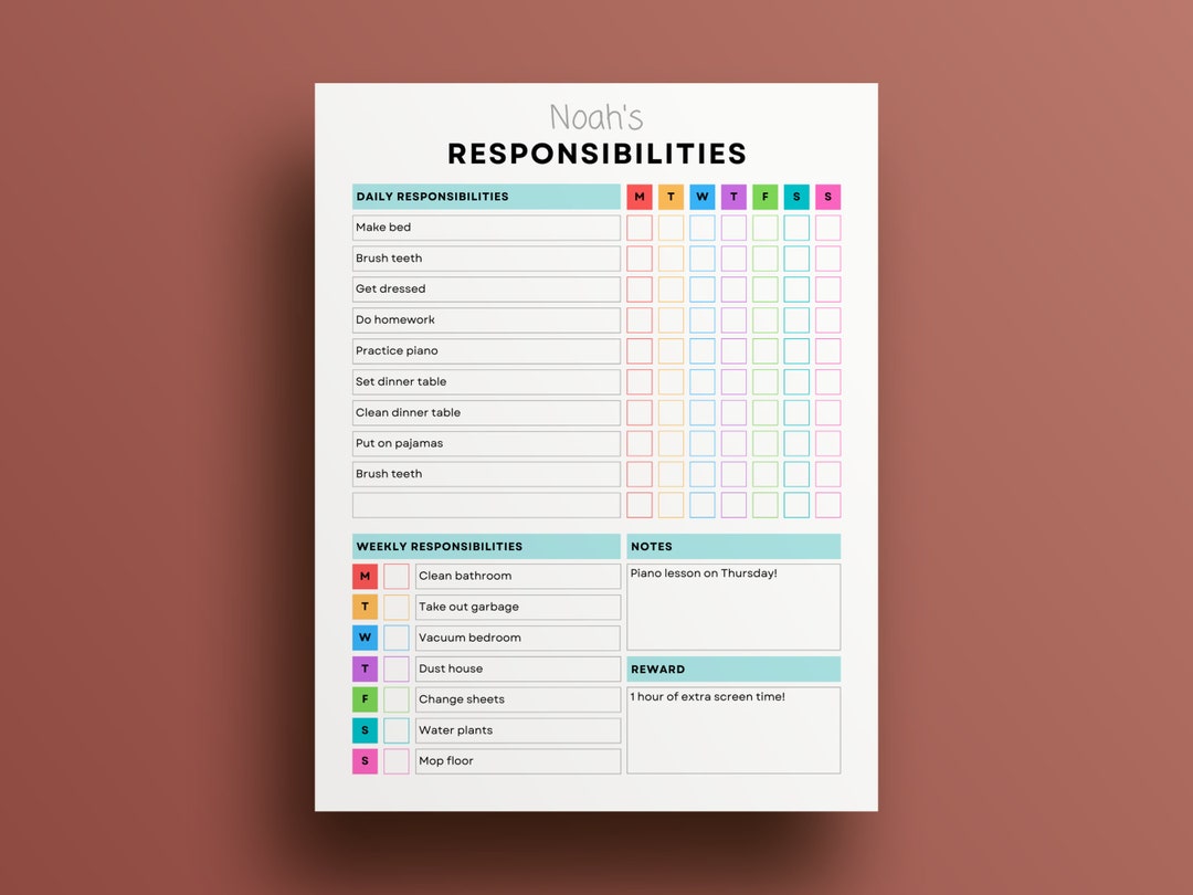 Chore Chart, Responsibility Chart, Chore Chart for Kids, Reward Chart ...