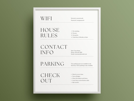 Airbnb Sign Airbnb Checklist Airbnb House Rules House Rules - Etsy