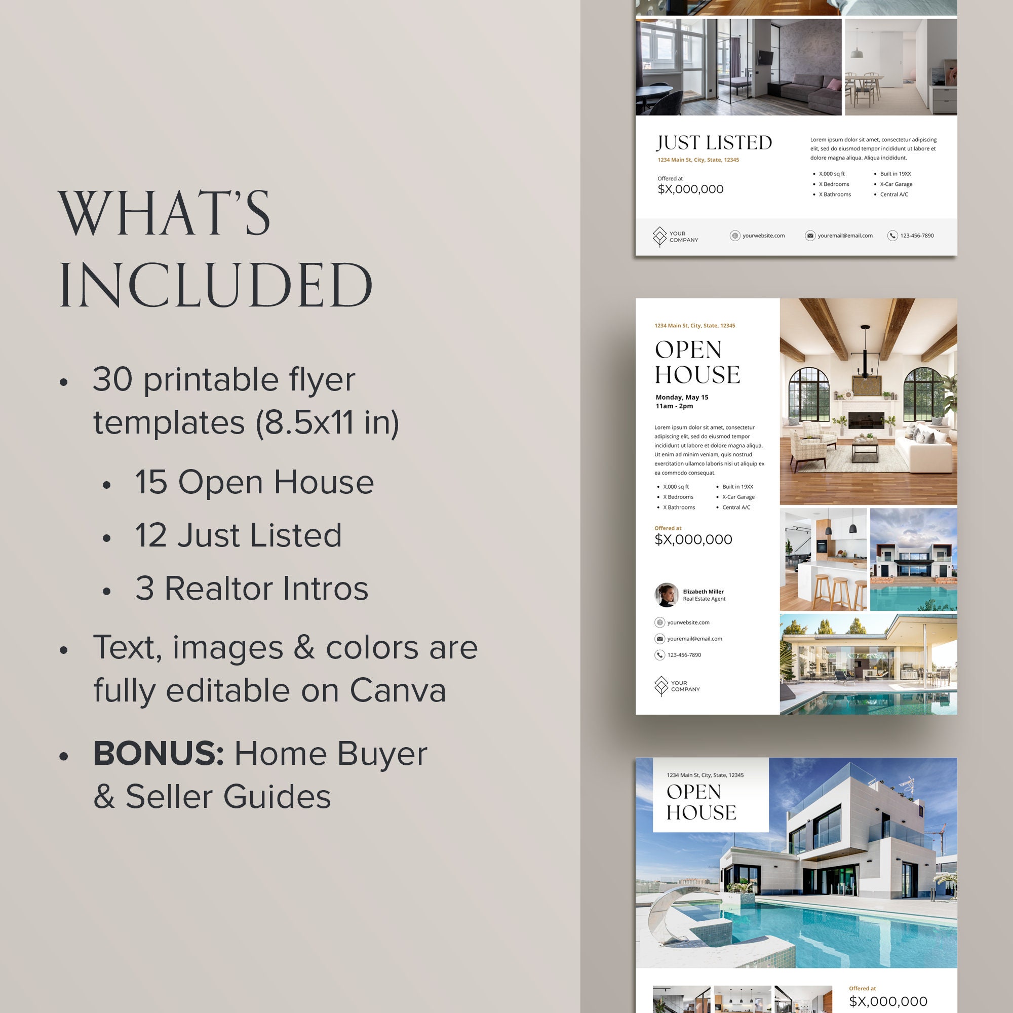 Real Estate Flyer Bundle, Real Estate Marketing, Open House Flyer, Just ...