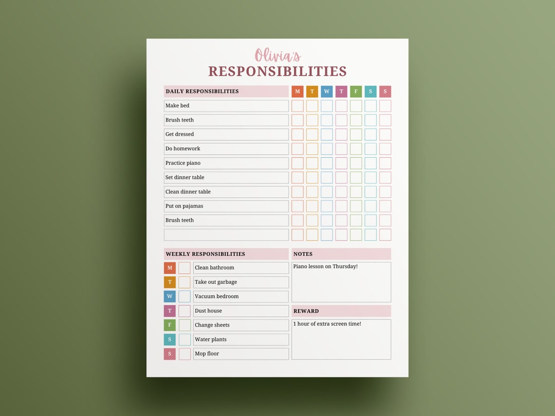 Chore Chart for Toddlers, Responsibility Chart, Kids Chore Chart, Chore ...