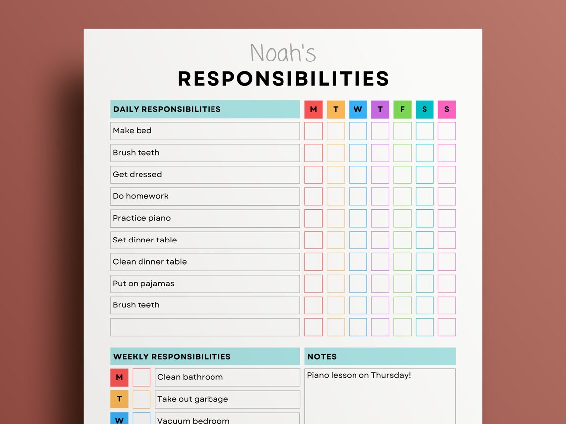 Chore Chart Responsibility Chart Chore Chart for Kids - Etsy