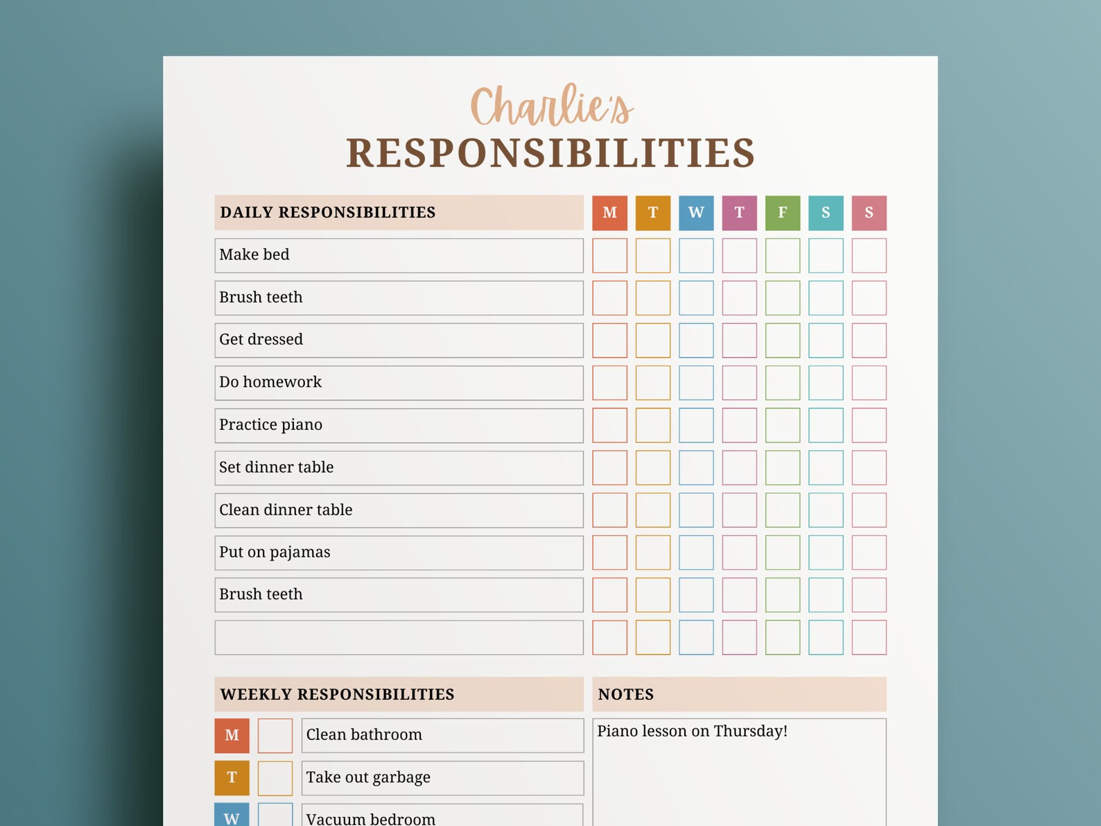 Responsibility Chart, Chore Chart, Reward Chart, Kids Chore Chart ...