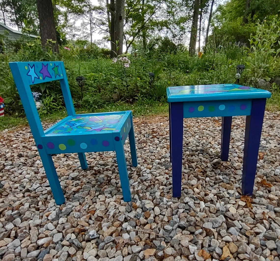 Strong Wood Table and Chair.planets Stars Space Fantasy Fun. Child Size ...