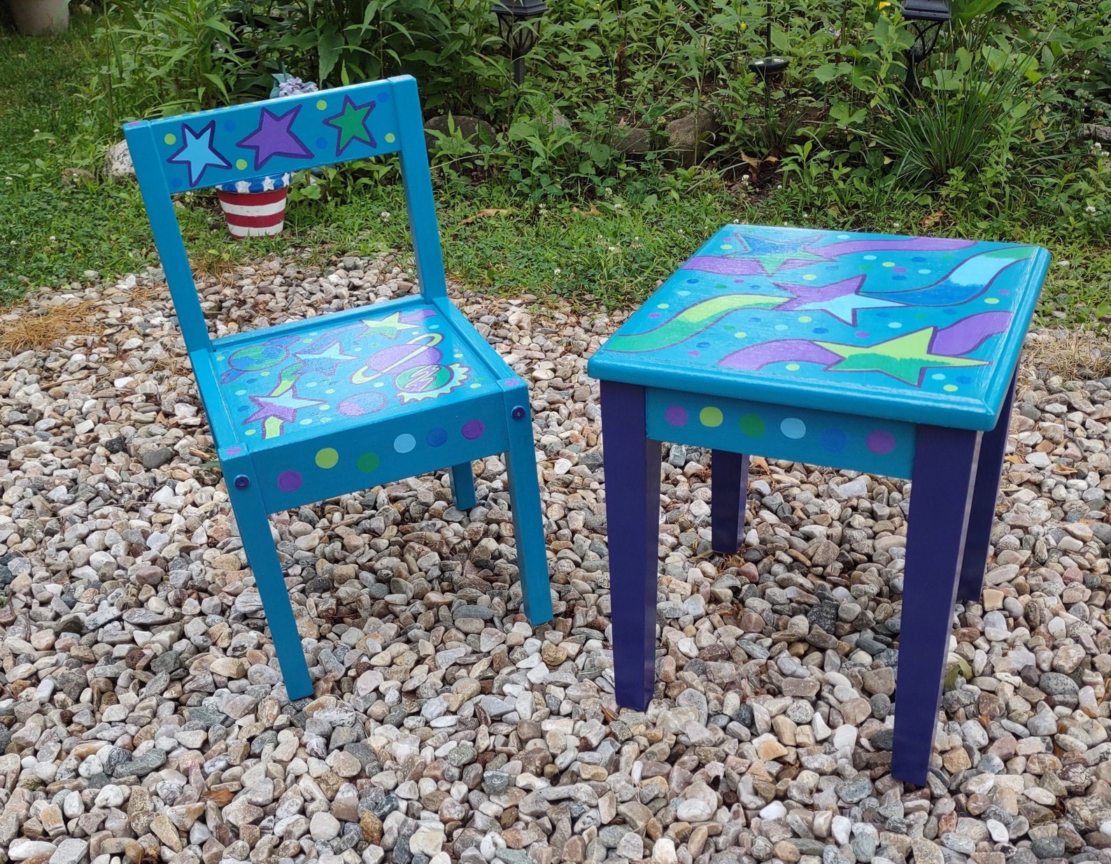 Strong Wood Table and Chair.planets Stars Space Fantasy Fun. Child Size ...