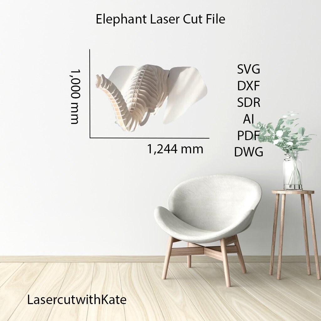 Elephant Head Laser Cut File Svg Dxf Ai PDF DWG for Cnc - Etsy