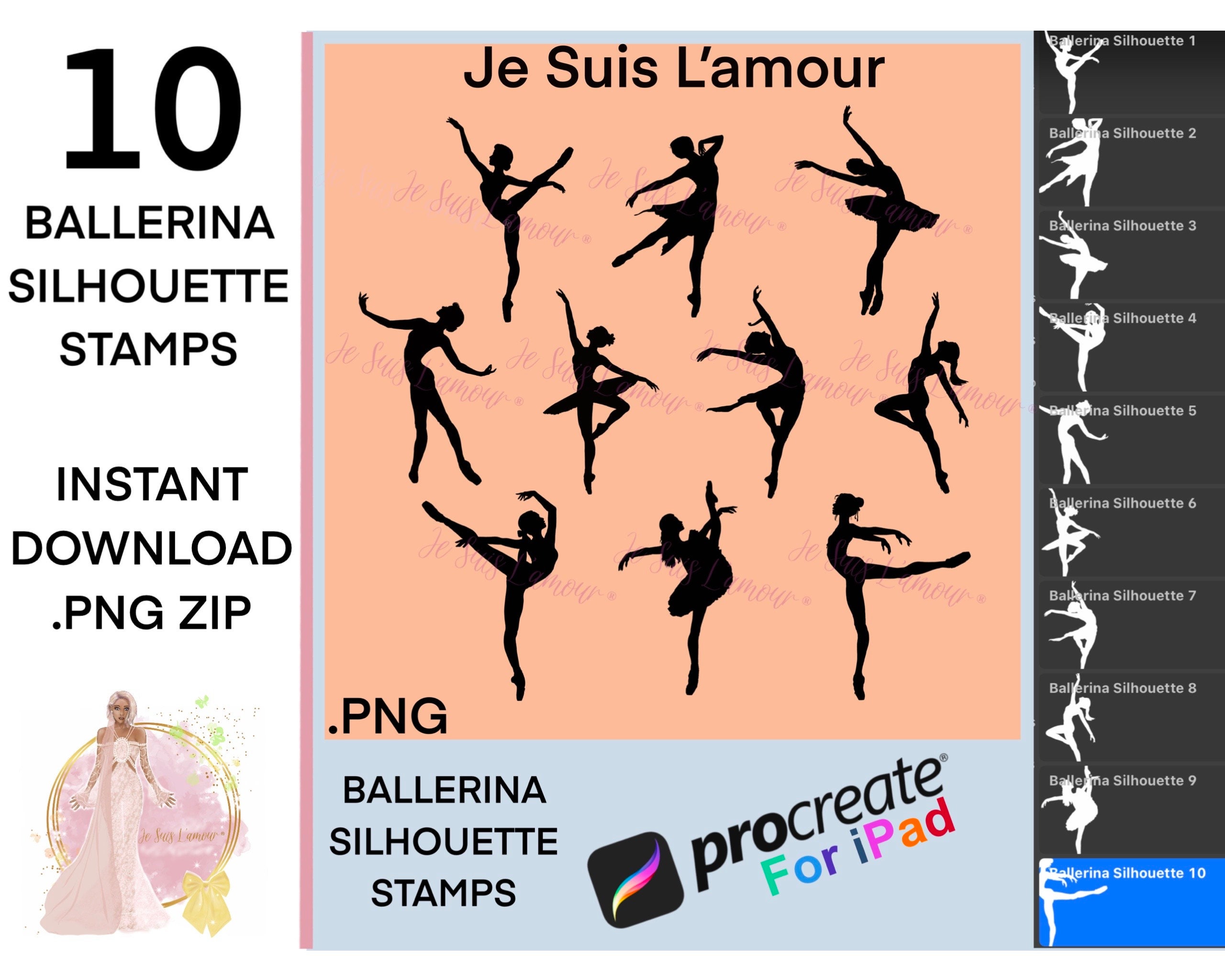 10 Beautiful Ballerina Silhouette Stamps/brushes for Procreate - Etsy