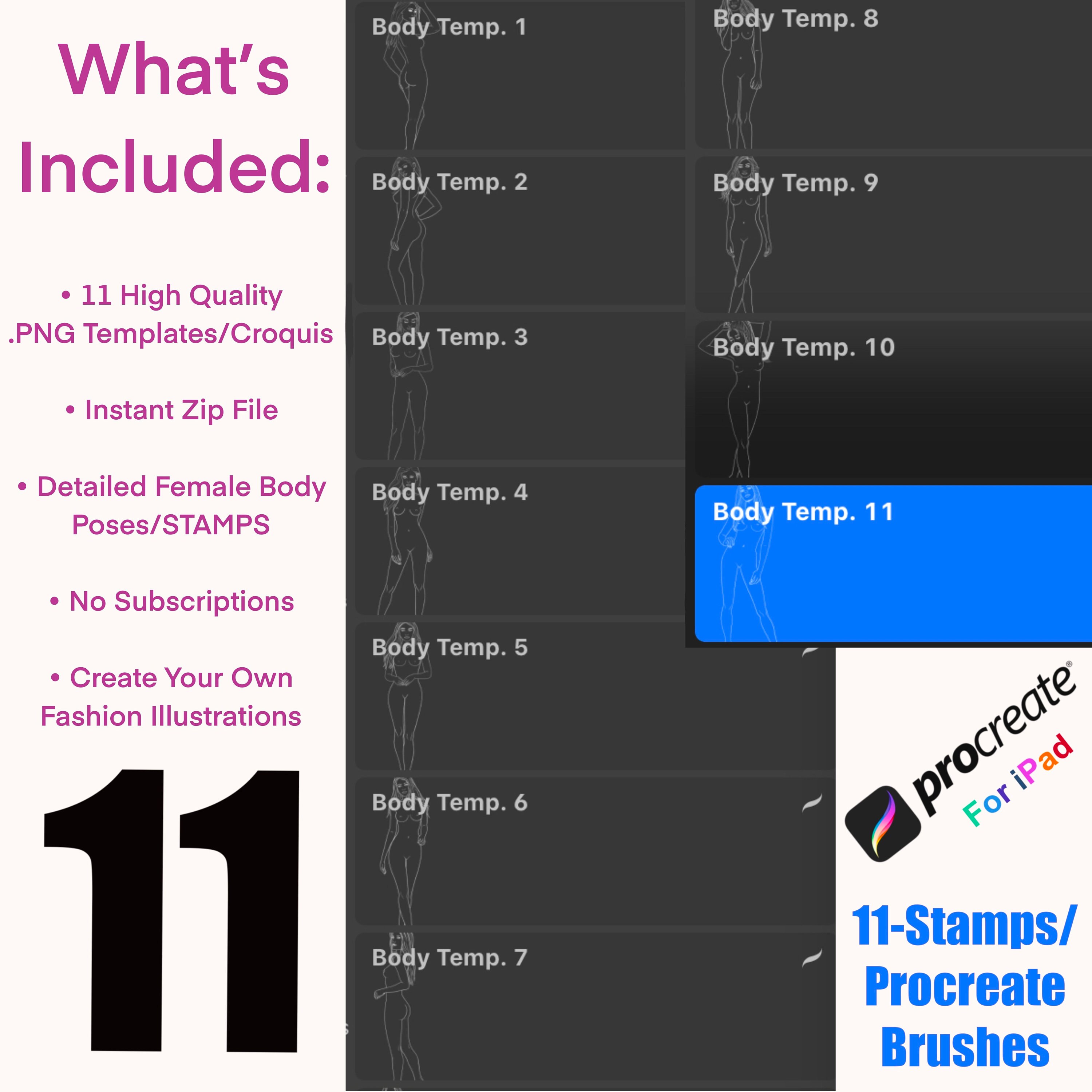 11 Full Body Female Fashion Poses for Procreate Ipad, Create Your Own ...