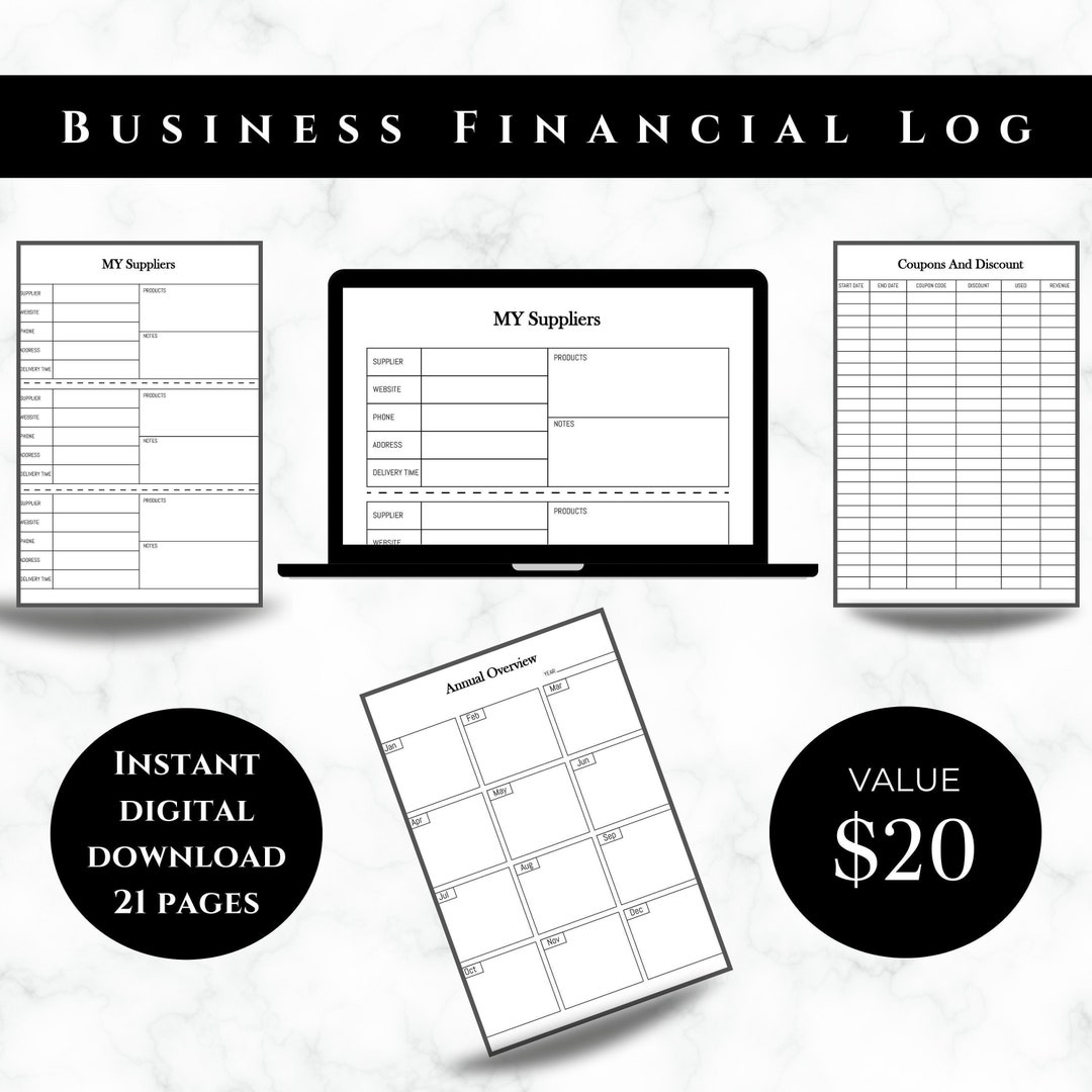 Business Finance Log | Track Expenses, Profits, Sales, Taxes, Inventory ...