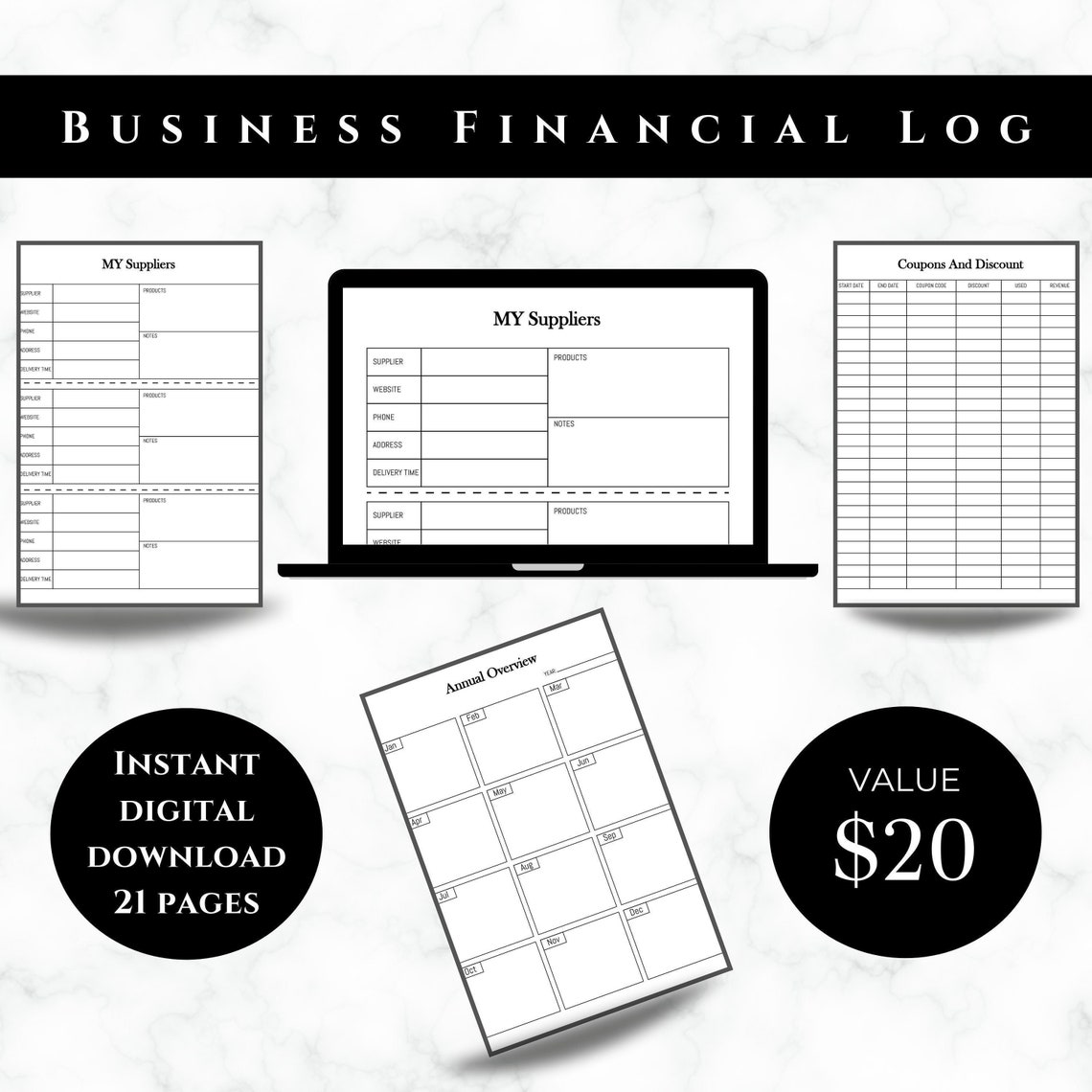 Business Finance Log | Track Expenses, Profits, Sales, Taxes, Inventory ...
