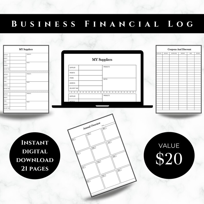 Business Finance Log | Track Expenses, Profits, Sales, Taxes, Inventory ...