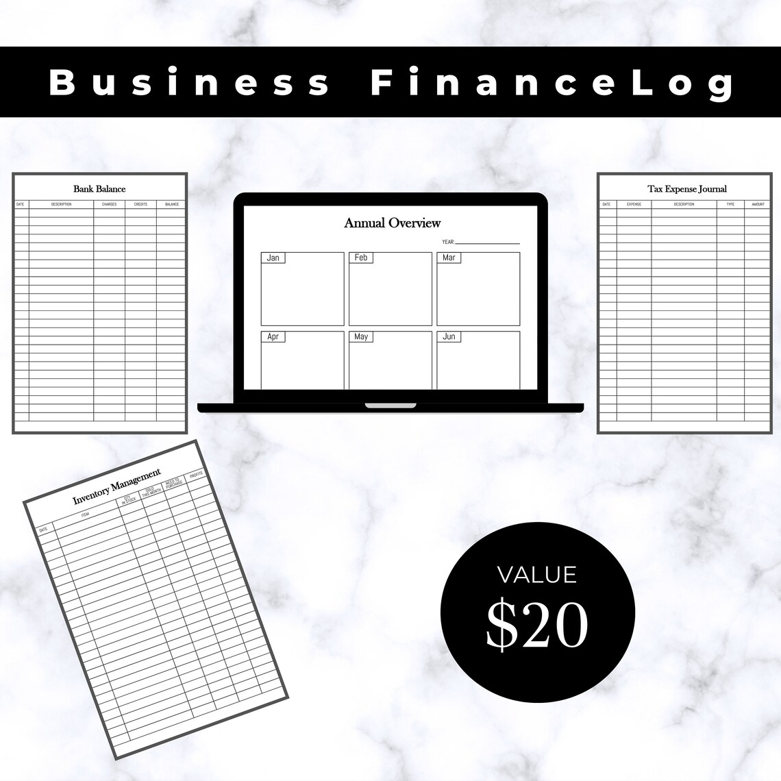 Business Finance Log | Track Expenses, Profits, Sales, Taxes, Inventory ...