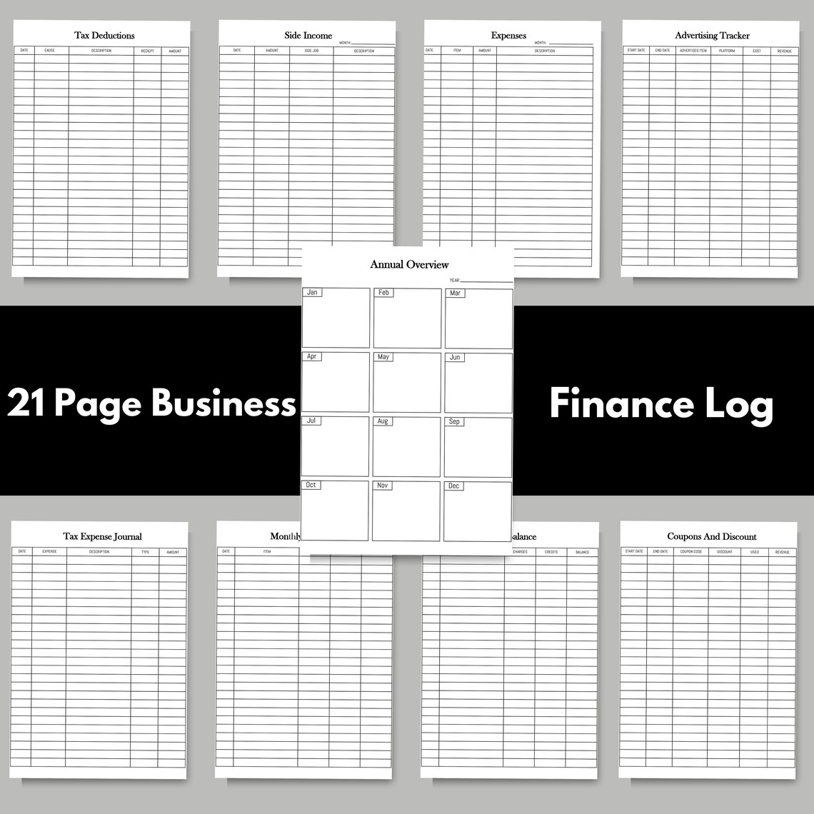 Business Finance Log | Track Expenses, Profits, Sales, Taxes, Inventory ...