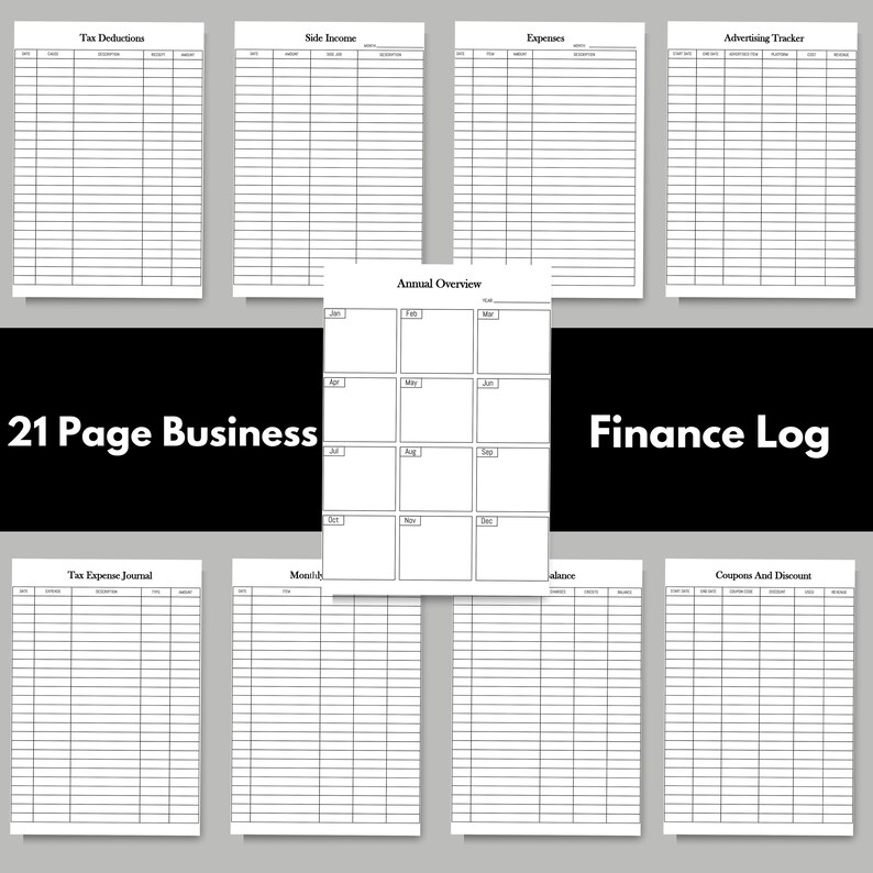 Business Finance Log | Track Expenses, Profits, Sales, Taxes, Inventory ...