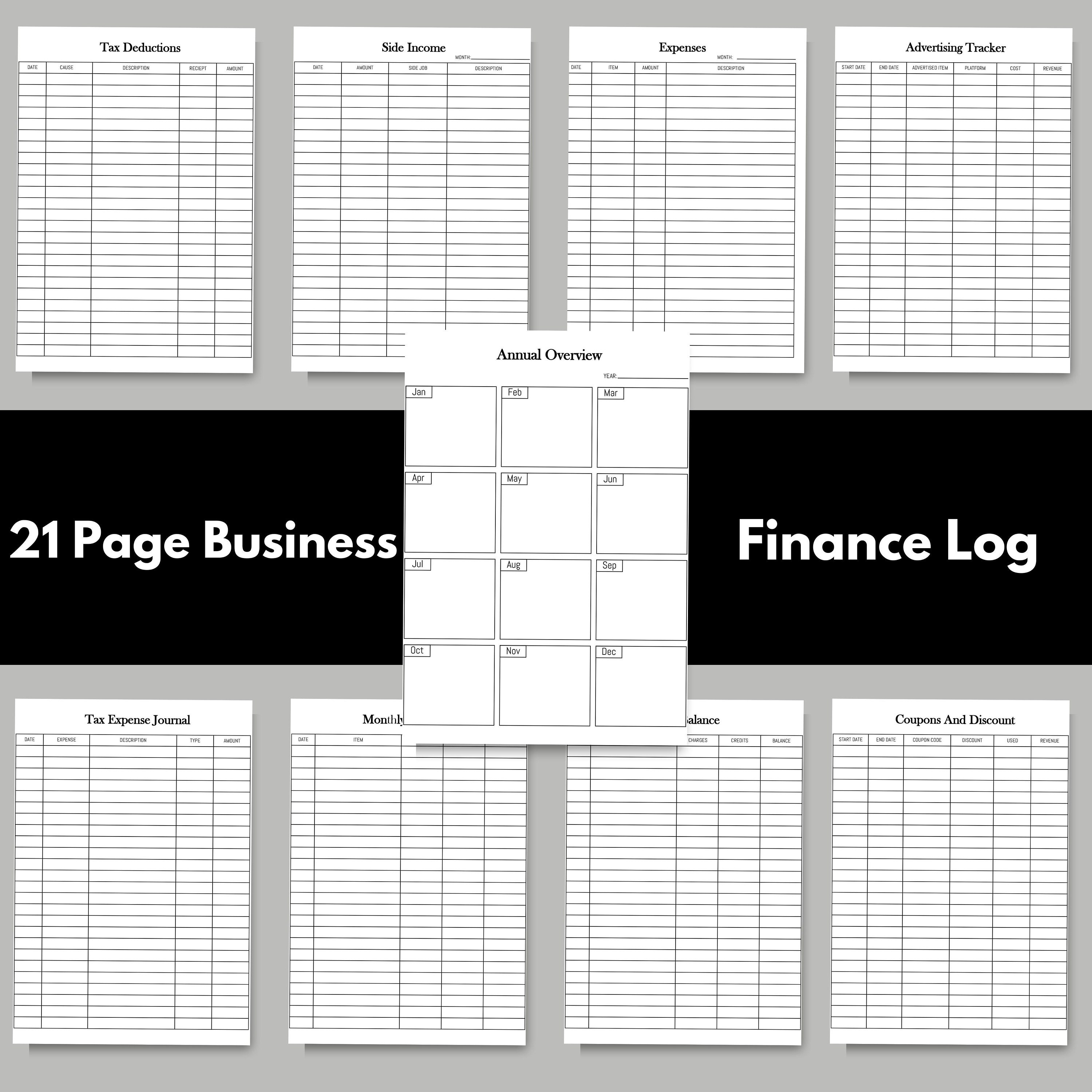 Business Finance Log | Track Expenses, Profits, Sales, Taxes, Inventory ...