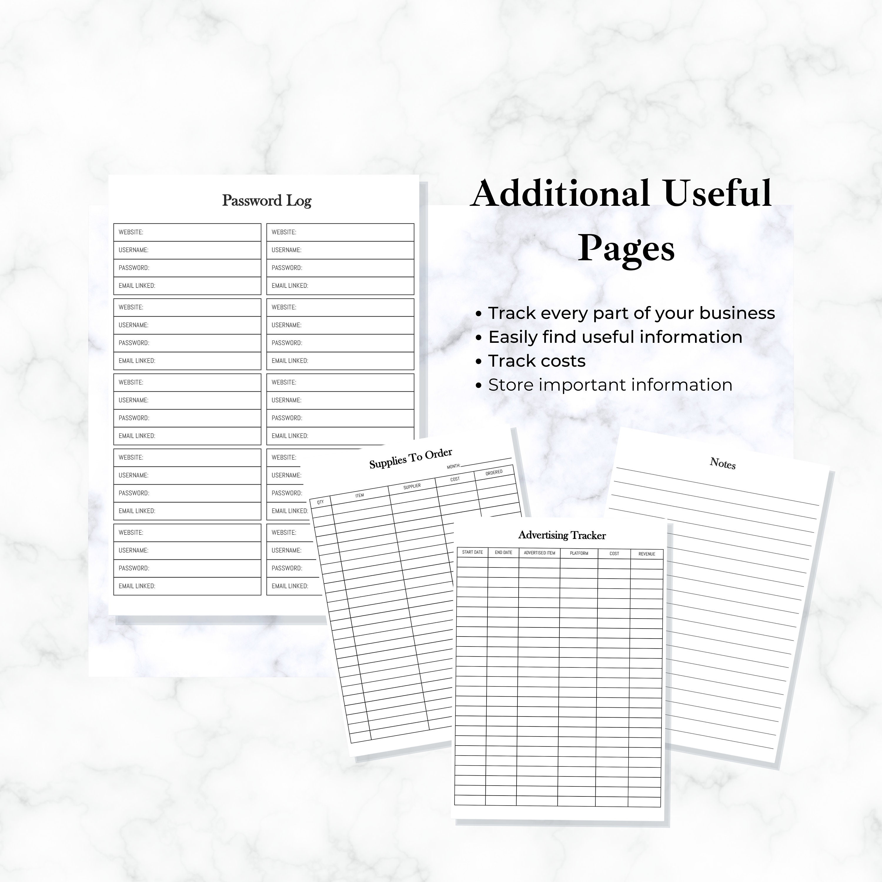 Business Finance Log | Track Expenses, Profits, Sales, Taxes, Inventory ...