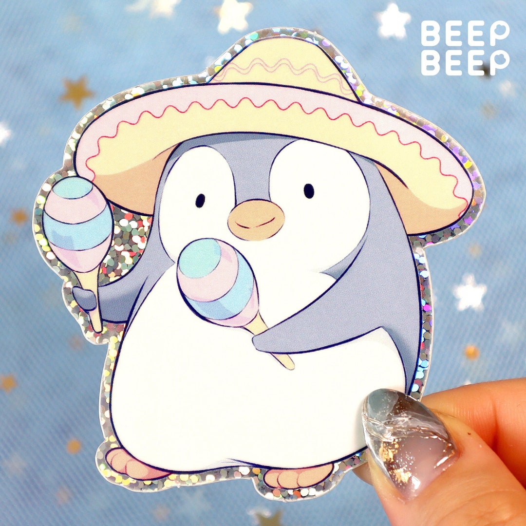 Cute Mexican Penguin Playing Maracas Holographic Glitter Vinyl Sticker ...