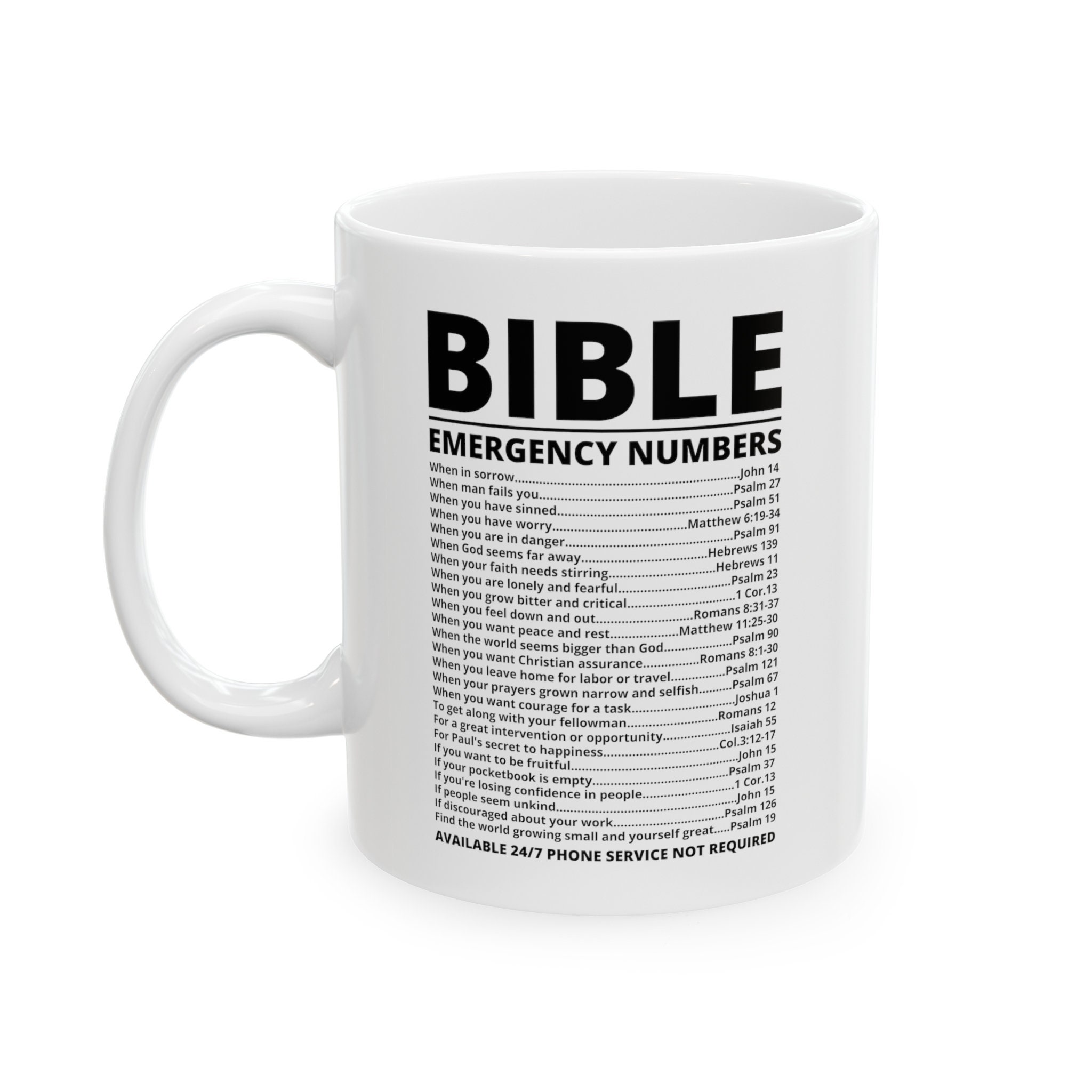 Bible Emergency Number Mug, Christian Coffee Mug, Bible Verse Mug, Gift ...