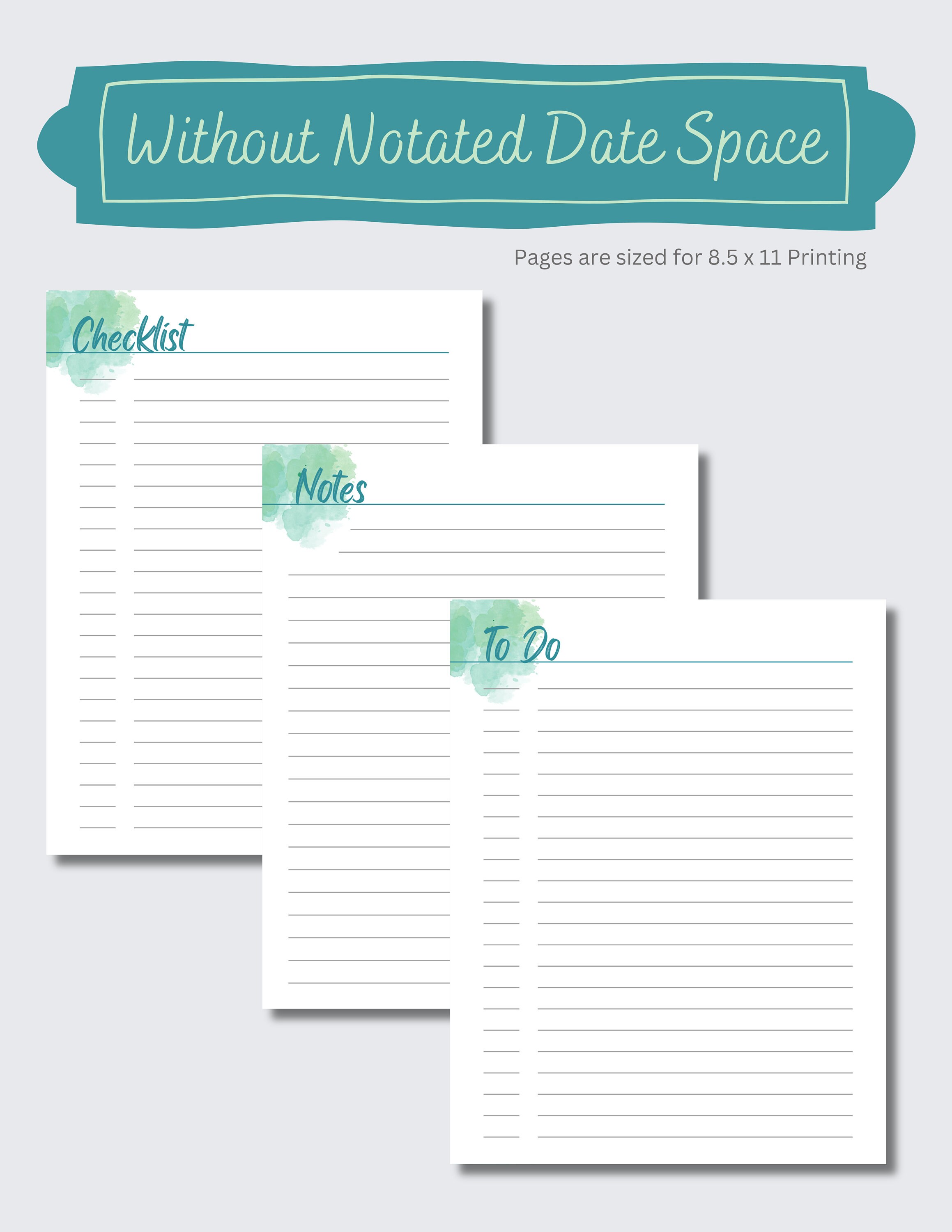 Checklist, to Do List and Notes Page Set, Blank Notes Page, 8.5 X 11 ...