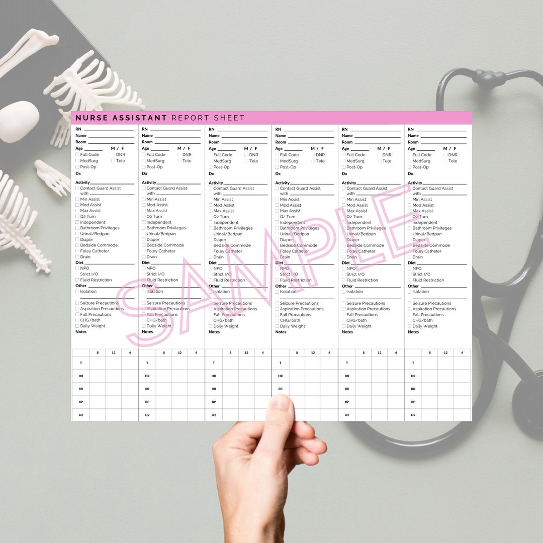 Cna/pca/pct/nurse Assistant Report Sheet - Etsy