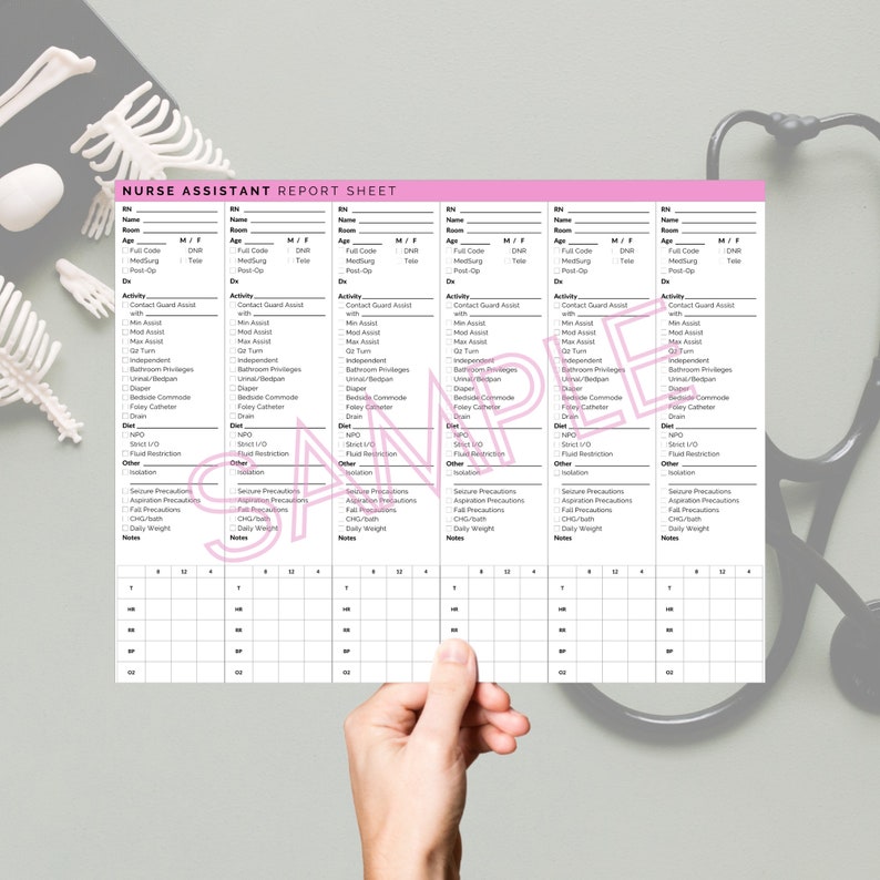 Cna/pca/pct/nurse Assistant Report Sheet - Etsy