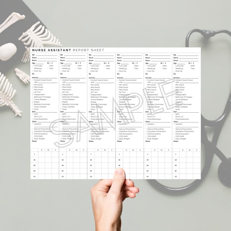 Cna/pca/pct/nurse Assistant Report Sheet - Etsy