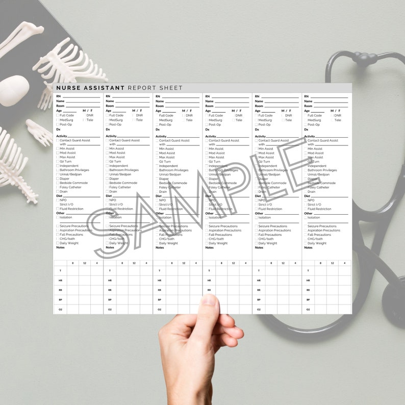 Cna/pca/pct/nurse Assistant Report Sheet - Etsy