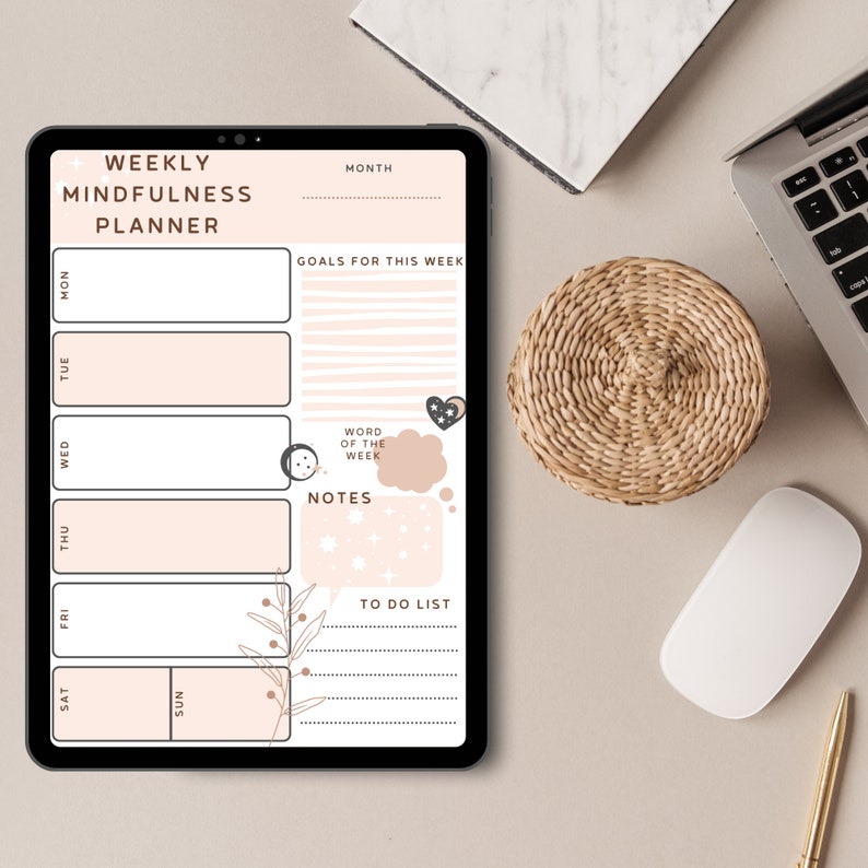 Weekly Mindfulness Digital Planner, Printable Planner, Mental Health ...
