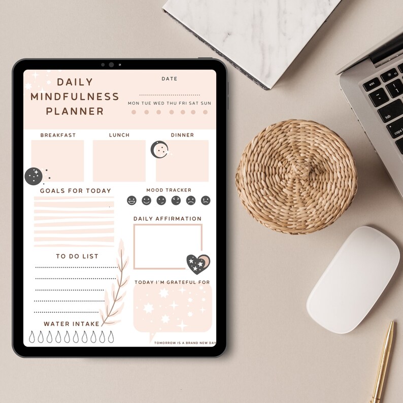 Daily Mindfulness Digital Planner, Printable Planner, Mental Health ...