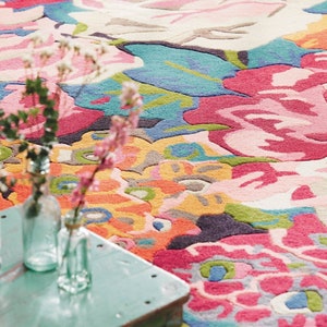 Wool Rug Hand Tufted Rug Modern Rug Floral Loop Pile Hand Made Area Rug ...