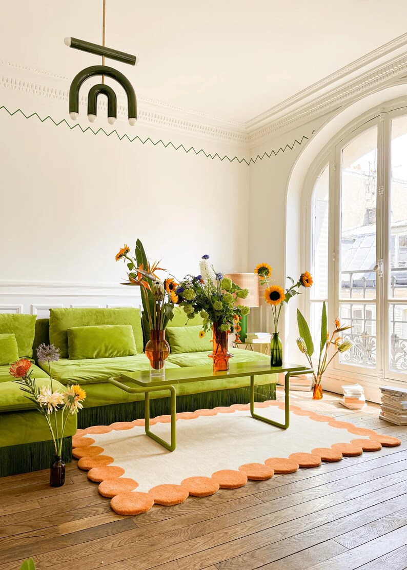 Wool Rug Hand Tufted Modern Rug 5X8 8X10 X9X12 Floral Hand Made Area ...