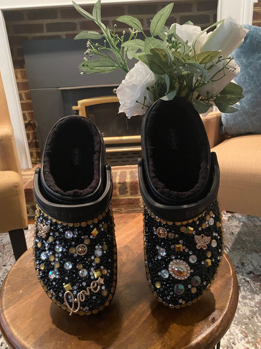 Freestyle Black and Gold Bling Crocs Mix Pearls Rhinestones - Etsy