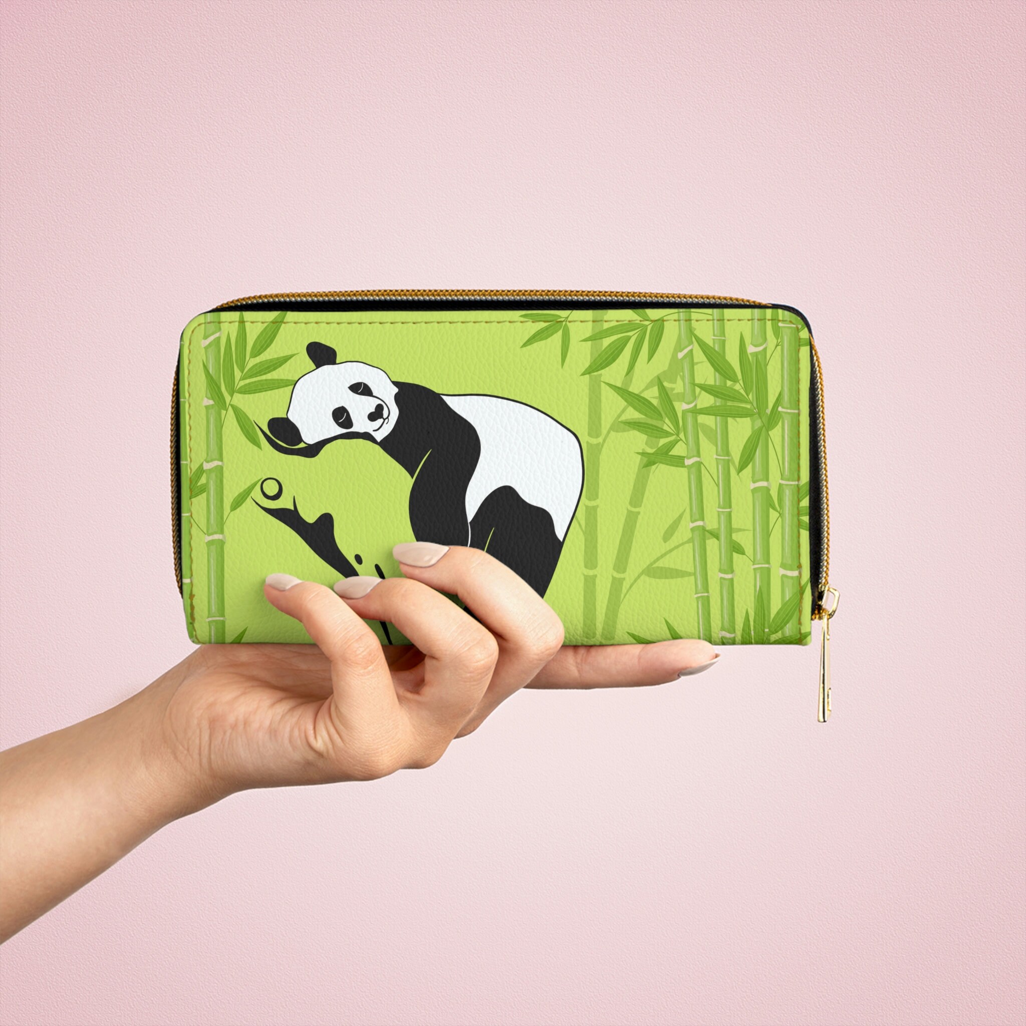 Panda Bear Zipper Wallet} Cute Pandas Wallet} Wild Animals Zipper Wallet} Vegan Leather Wallet ...