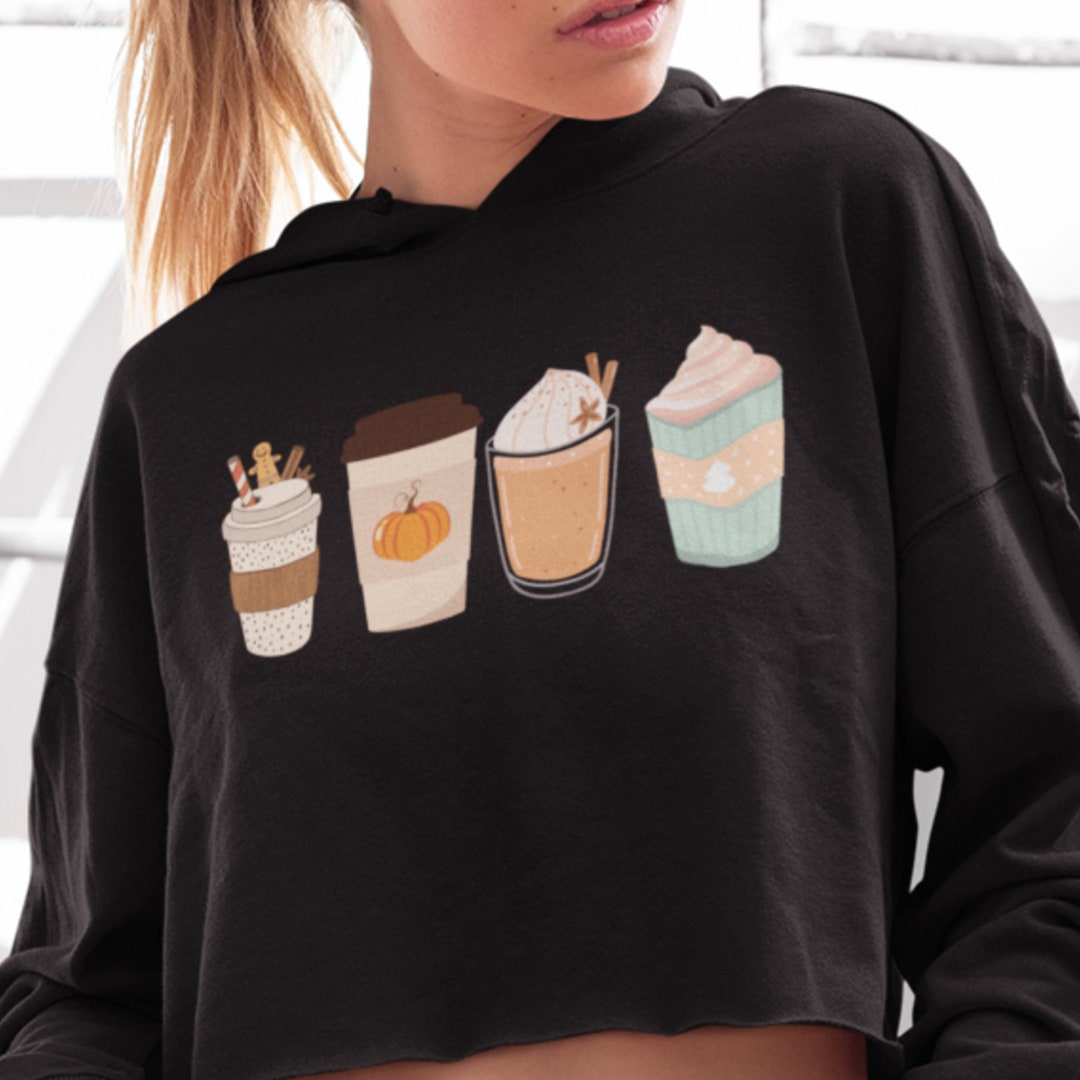 Latte Girls Cropped Hoodie} Coffee Lovers Cropped Hoodie} Coffee ...