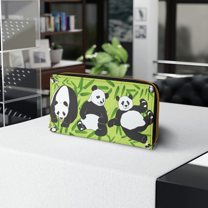 Panda Bear Zipper Wallet} Cute Pandas Wallet} Wild Animals Zipper Wallet} Vegan Leather Wallet ...