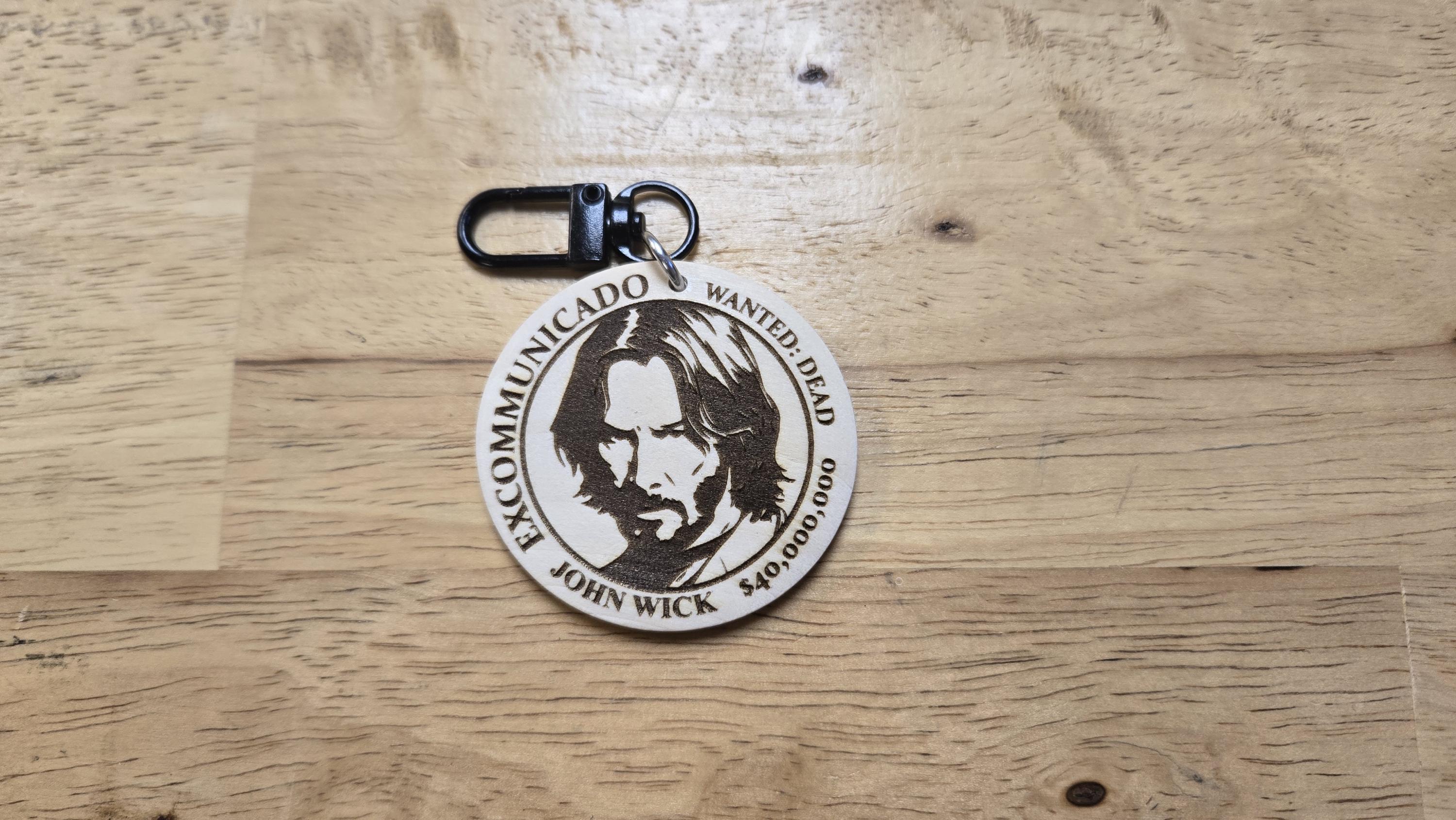 John Wick Wanted Poster Keychain: Laser Engraved Maple Wood Movie ...