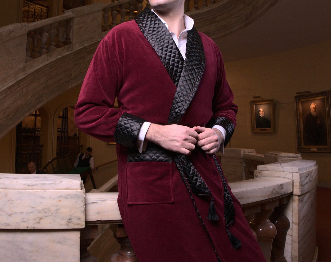 Men Maroon Long Smoking Gown Bedroom Wear Gown Evening Wear Gown Maroon ...