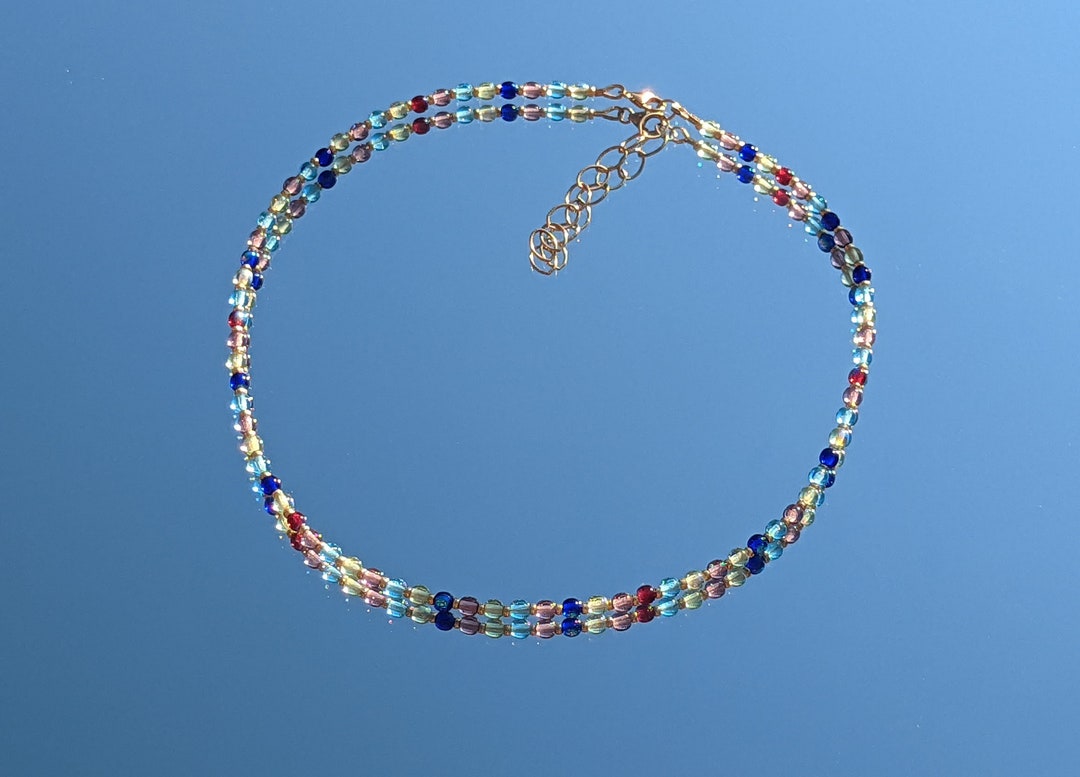 Colored Glass Gold Beaded Choker, 14k Gold-filled, Gold Jewelry, Trendy ...