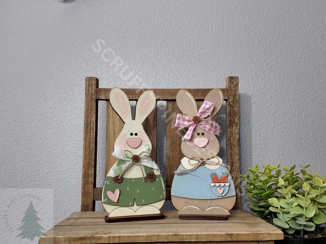 Bunny Couple Shelf Sitters | Hand Painted Easter Decor | Pastel Spring ...