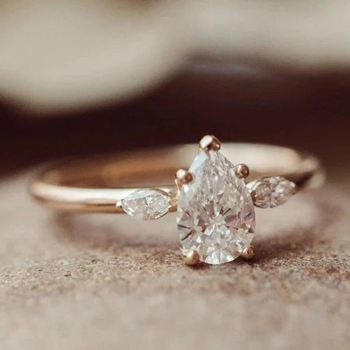 Classic Pear Cut Moissanite Diamond Ring 14k Gold Filled - Etsy