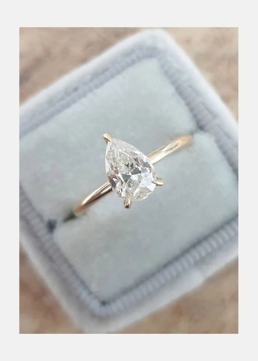 2CT Pear Lab Grown Diamond Solitaire Ring, 14K Gold - Etsy