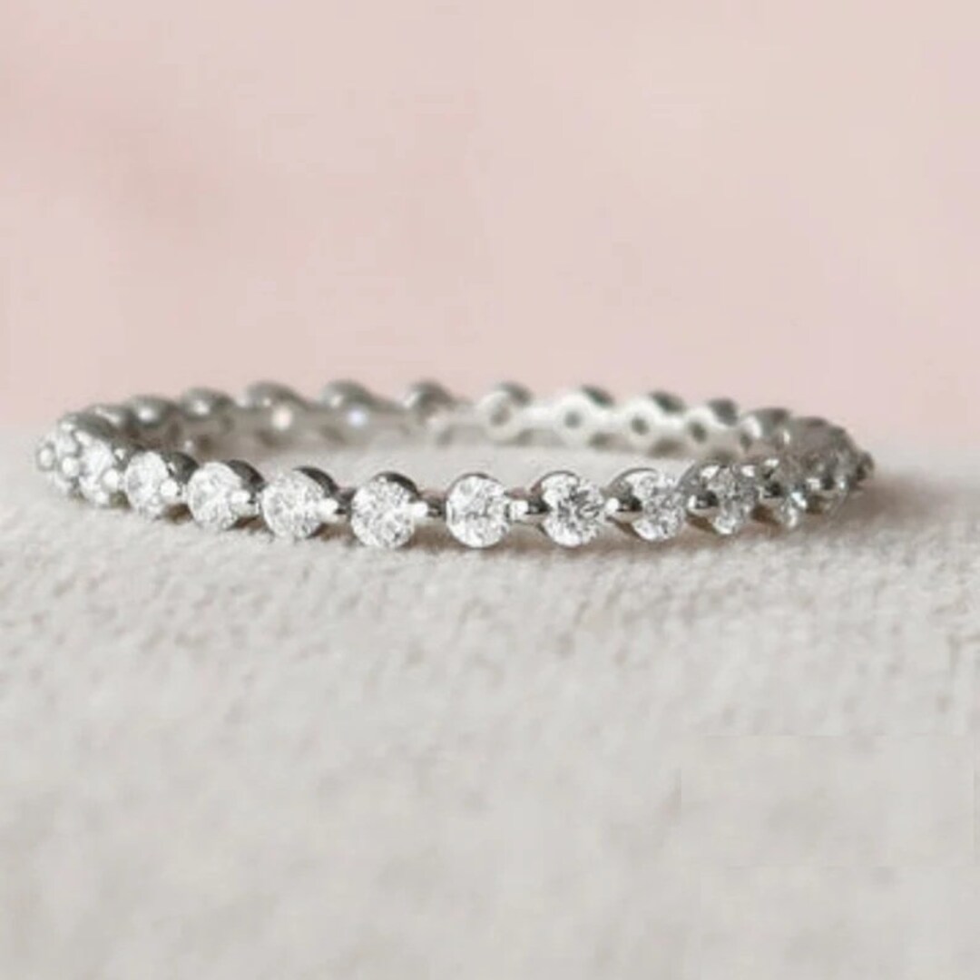 Single Prong Ring / 2.0mm Full Eternity Single Prong Wedding Band ...