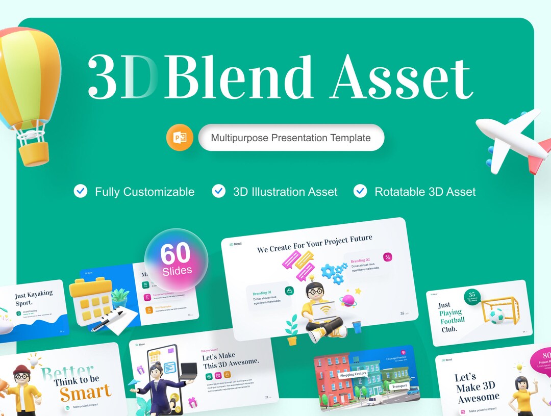 3D Blend Asset Creative Powerpoint Template - Etsy