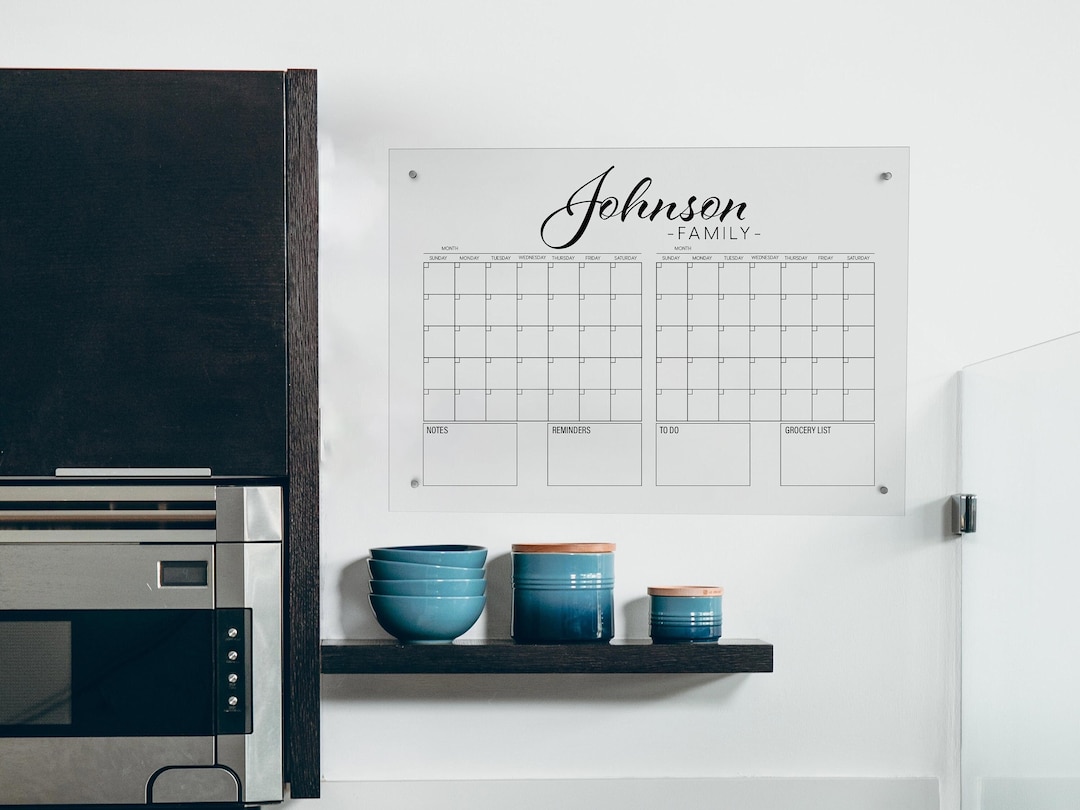 Custom Family Wall Acrylic Clear Calendar, Kitchen Decor, Family Montly ...